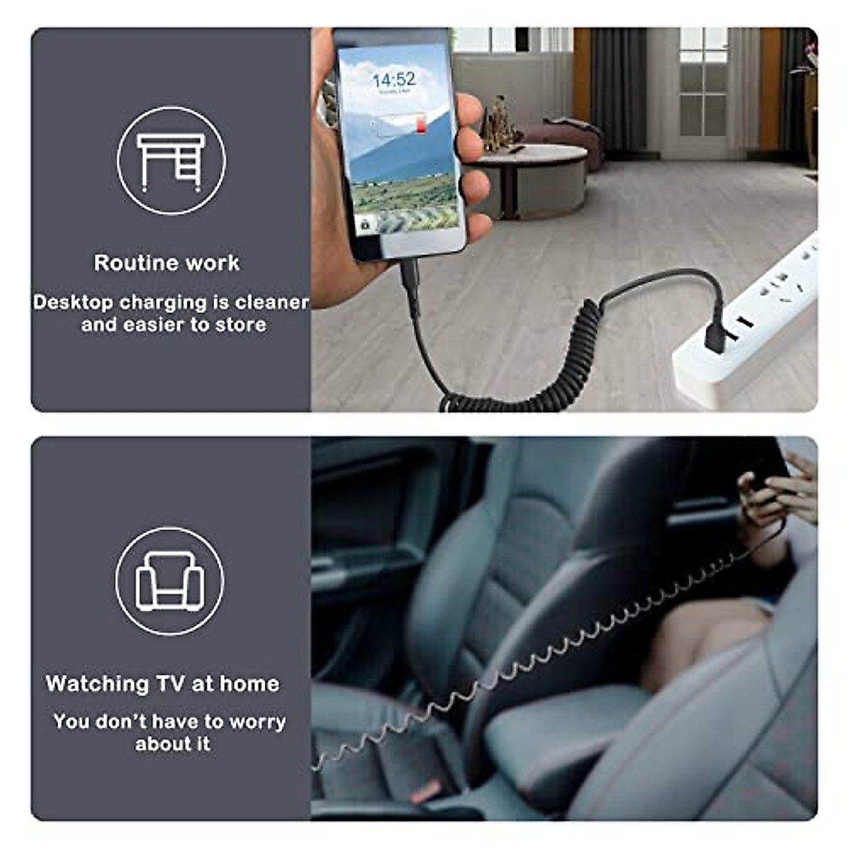 GELRHONR Retractable USB Type C Cable,Coiled USB A to USB C (3A 60W) Fast Charging and Data Cable for S10,S20,S22,Note 10 9, Pixel 4XL,Switch,OnePlus 5,Other USB C Device - Black/(Max 1.5M/4.9Ft)