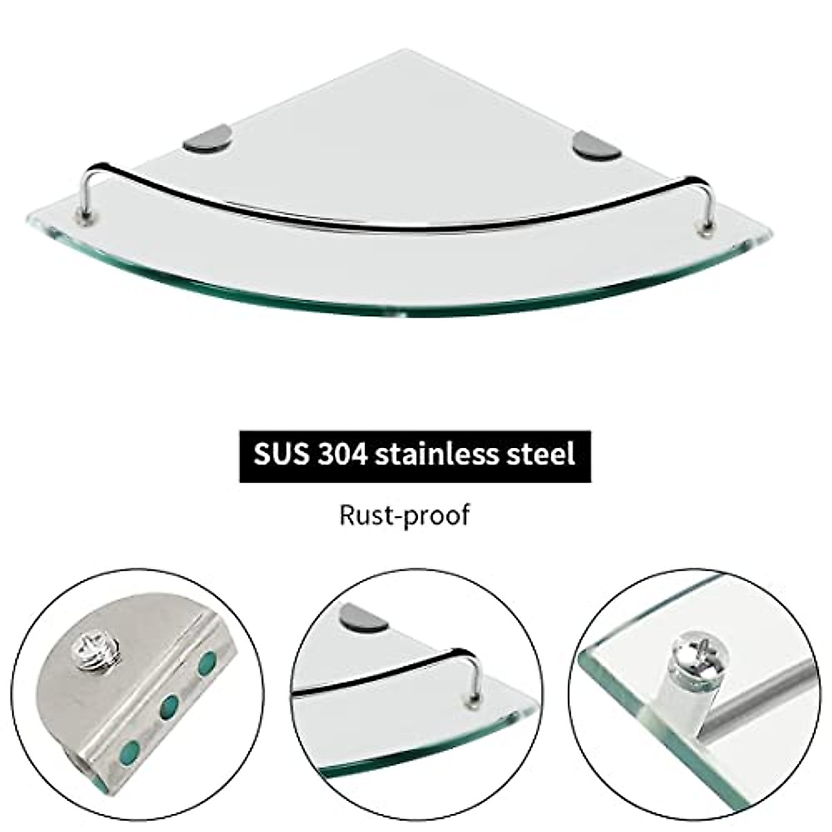 WAKLOND Bathroom Shelves, 2-Tier Glass Corner Shelf Wall Mounted,Corner Shower Shelf Tempered Glass Shelf for Storing Seasoning Bottle/Brush/Shower Gel/Soap/Shampoo (Silver) (Sliver-2)