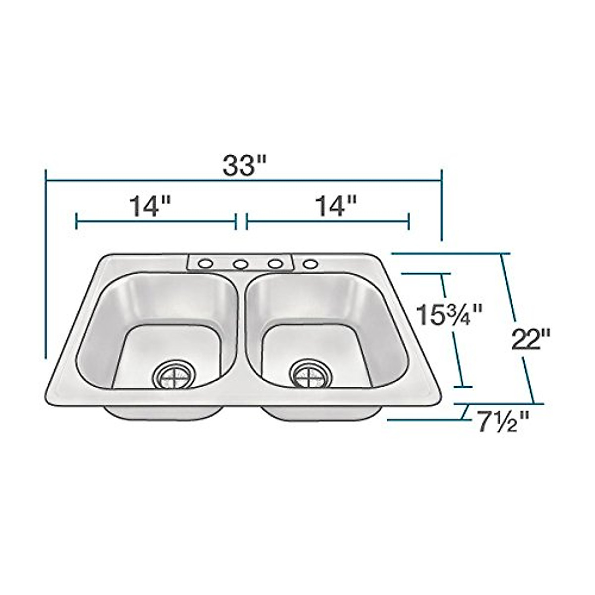 US1022T Topmount Double Equal Bowl Stainless Steel Sink, Ensemble
