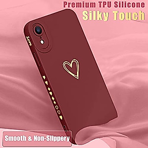 Teageo iPhone Xr Case 6.1" for Women & Girls, Luxury Love Heart, Soft Anti-Scratch Camera Protective, Silicone Shockproof Cover - Burgundy