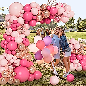 138pcs Pink Balloon Arch Garland Kit with Different Size Pastel Hot Pink White Metallic Rose Gold Confetti Balloons for Birthday Baby Shower Princess Theme Wedding Valentine's Party Decorations
