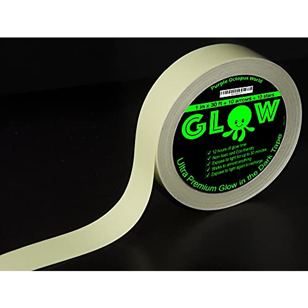 Best Glow in The Dark Tape 1 in x30 ft+10 Arrows+10 Stars -Bright, Long-Lasting Fluorescent Tape for Halloween,Outdoor, Night Decorations, Safety, Stairs, Theater