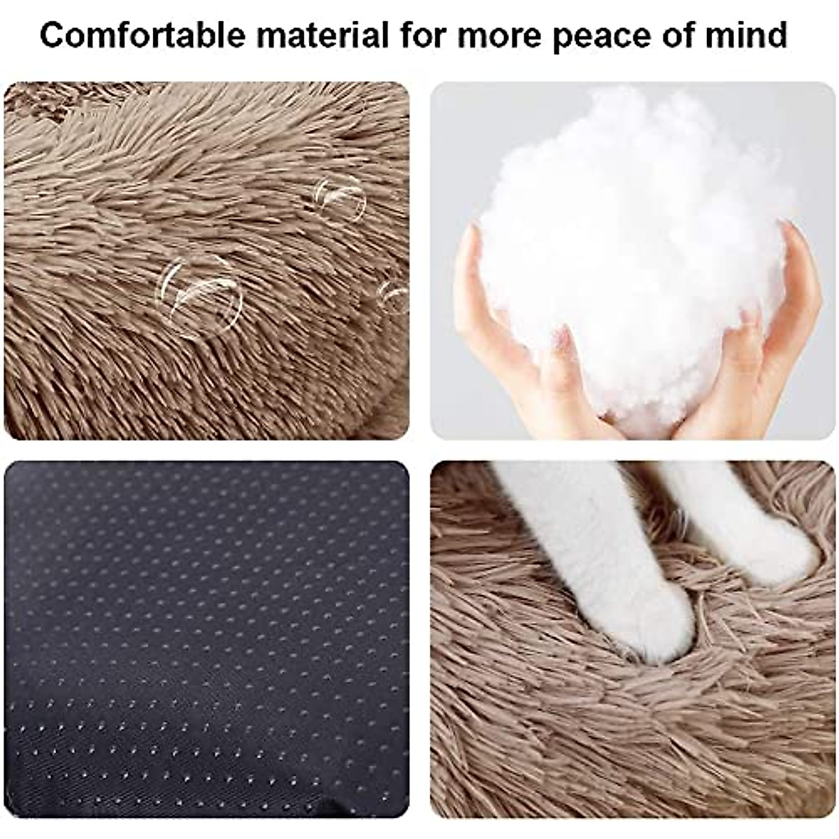 Awolf Cat Beds for Indoor Cats,24 Inch Round Donut Washable Cat Bed,Fluffy Calming Self Warming Soft Donut Cuddler Cushion Pet Bed for Small Dogs Kittens,Non-Slip