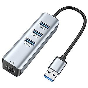 USB 3.0 to Ethernet Adapter,ABLEWE 3-Port USB 3.0 Hub with RJ45 10/100/1000 Gigabit Ethernet Adapter Support Windows 10,8.1,Mac OS, Surface Pro,Linux,Chromebook and More