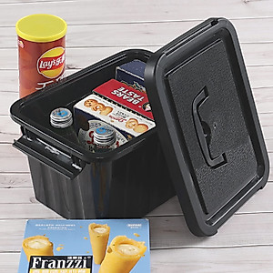 Vcansay 6 Quart Plastic Storage Latching Bin with Handles, Black, 6 Packs