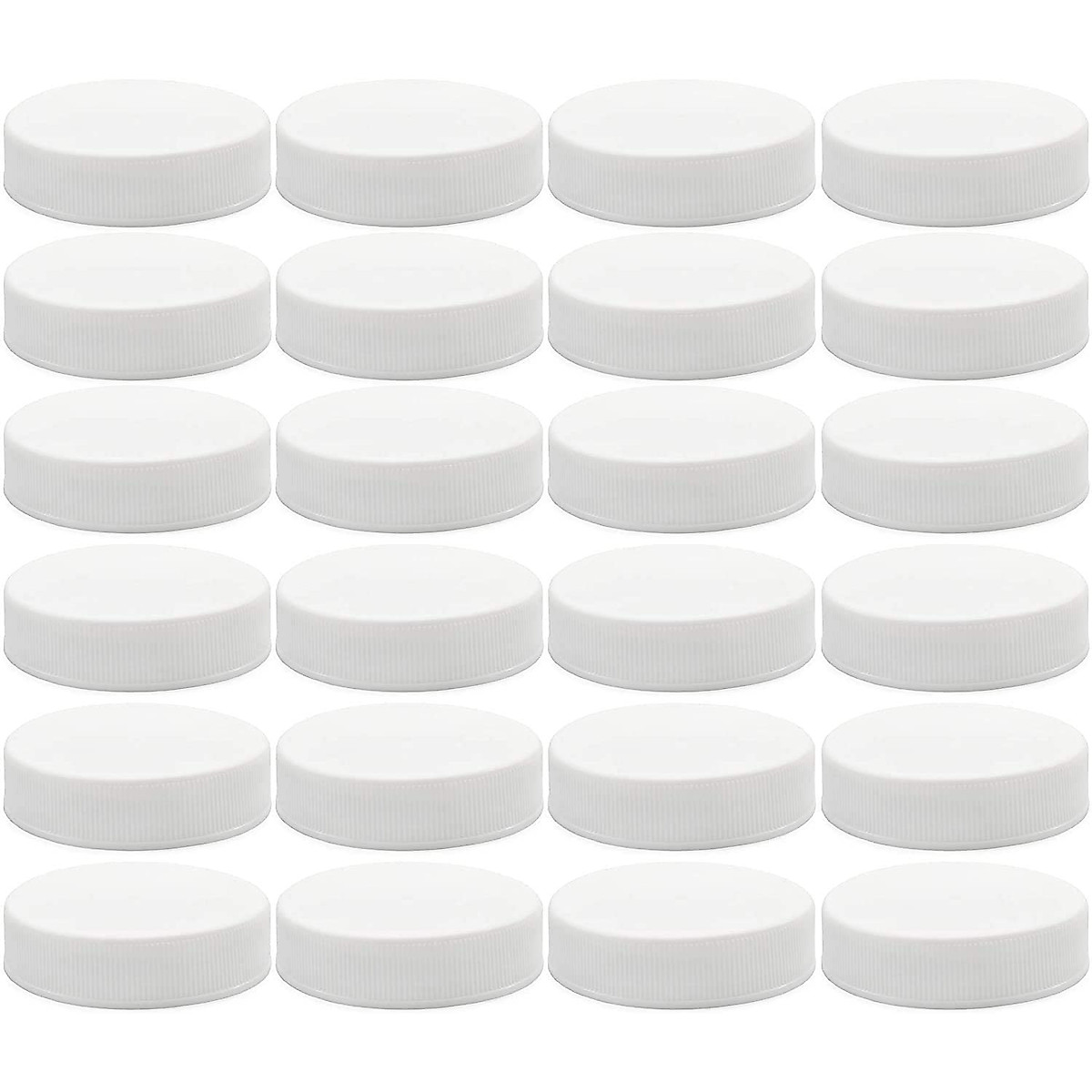 Regular Mouth Plastic Mason Jar Lids, Unlined (24-Pack); Standard Size 70-450 White Plastic Caps for Mason Jars