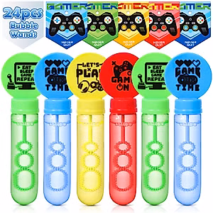 Winrayk 24Pcs Video Game Bubble Wands for Kids Bubbles Party Favors Mini Bubbles Bulk Easter Valentines Day Prizes Pinata Filler Stuffer Gamer Gaming Party Favors Birthday Supplies (with 24 Gift Card)