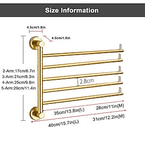Swivel Gold Bathroom Towel Holder,Swing Out Towel Racks for Bathroom Kitchen,Wall Mount Drying Racks for Laundry,Rustproof Solid Aluminium Towel Hanger Storage Organizer Space Saving Towel Rails