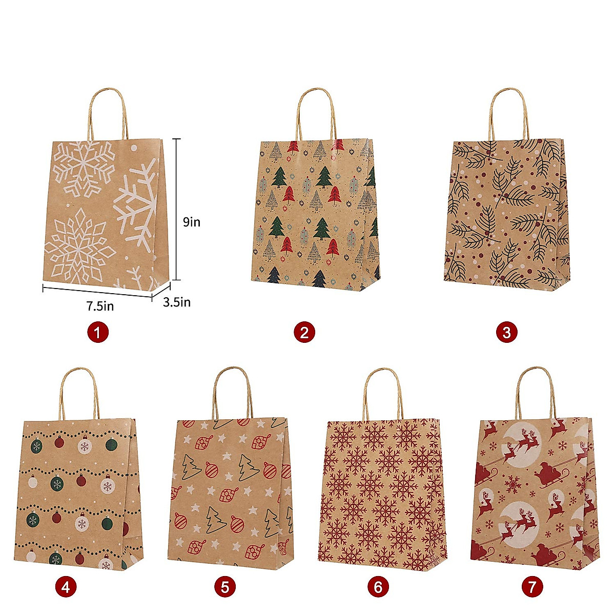 MOMONI 28 Piece Medium Premium Christmas Gift Bags- Classic Variety Kraft Gift Bags Bulk Christmas Bags- Good for Xmas Party Favors, Goody Gift Bags, Holiday Treat Box and Presents