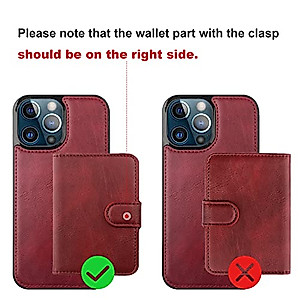 Bocasal Wallet Case for iPhone 13 Pro Max Compatible with MagSafe Magnetic RFID Blocking Detachable Premium PU Leather Flip Case with Card Slots Holder Kickstand Wireless Charging 6.7 Inch (Wine Red)