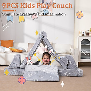 LOAOL Kids Couch Glow Toddler Couch, Modular Kids Couch for Playroom, Foam Play Couch Sofa Imaginative Playset for Boys Girls, Convertible Toddler Sofa Floor Cushion, Kids Play Couch