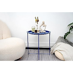 Nohle End Table for Living Room,Accent Table Round Tray Tables with Storage,Small Nightstand,Metal Side Table 18.5in. (Royal Blue)