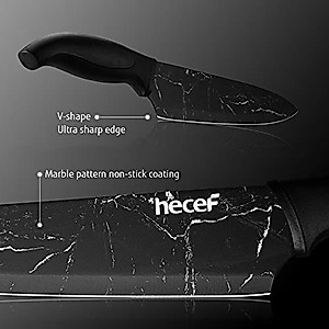 hecef 5 PCS Plastic Cutting Board and Knife Set- 2 Marble Pattern Kitchen Knives with 2 Extra Sheaths & 1 Multifunctional Chopping Board, Essential Cooking Utensil for Home,Kitchen & Restaurant