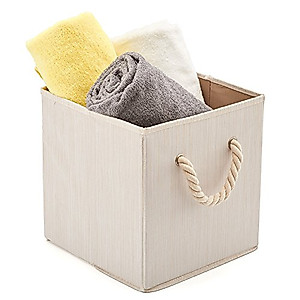 EZOWare Set of 8 Bamboo Fabric Storage Bins with Cotton Rope Handle for Nursery Toys, Gray + Beige