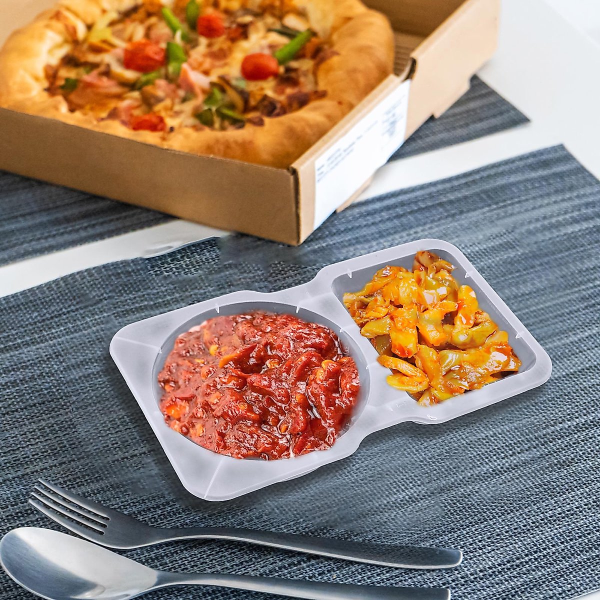 NQEUEPN 20pcs Double Condiment Containers, Square & Round Condiment Containers with Lids 2 Compartment Snack Containers Double Sauce Containers for Camping Travel, Easy to Clean