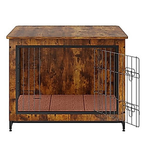 VEVOR Dog Crate Furniture, 32 inch Wooden Dog Crate with Double Doors, Heavy-Duty Dog Cage End Table with Multi-Purpose Removable Tray, Modern Dog Kennel Indoor for Dogs up to 45lb, Rustic Brown