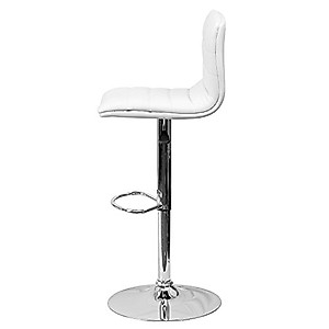 KLS14 Modern Barstools Horizontal Line Design Hydraulic Adjustable Height 360-Degree Swivel Seat Sturdy Steel Frame Chrome Base Dining Chair Bar Pub Stool Home Office Furniture - Set of 2 White #1980