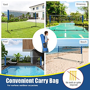 Goplus Portable Badminton Net Set, 10FT/ 14FT Volleyball Pickleball Net with 2.7FT-5FT Adjustable Height, 2 Shuttlecocks, Carrying Bag for Backyards, Beach, Driveway, Family Outdoor Game (14 FT)