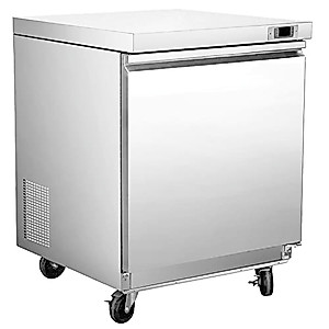 DUURA DUR29 Commercial Undercounter Refrigerator with Self Closing Single Stainless Steel Door Swivel Casters and Heavy Duty Epoxy Coated Wire Shelf, 6.7-Cu.Ft, Metallic