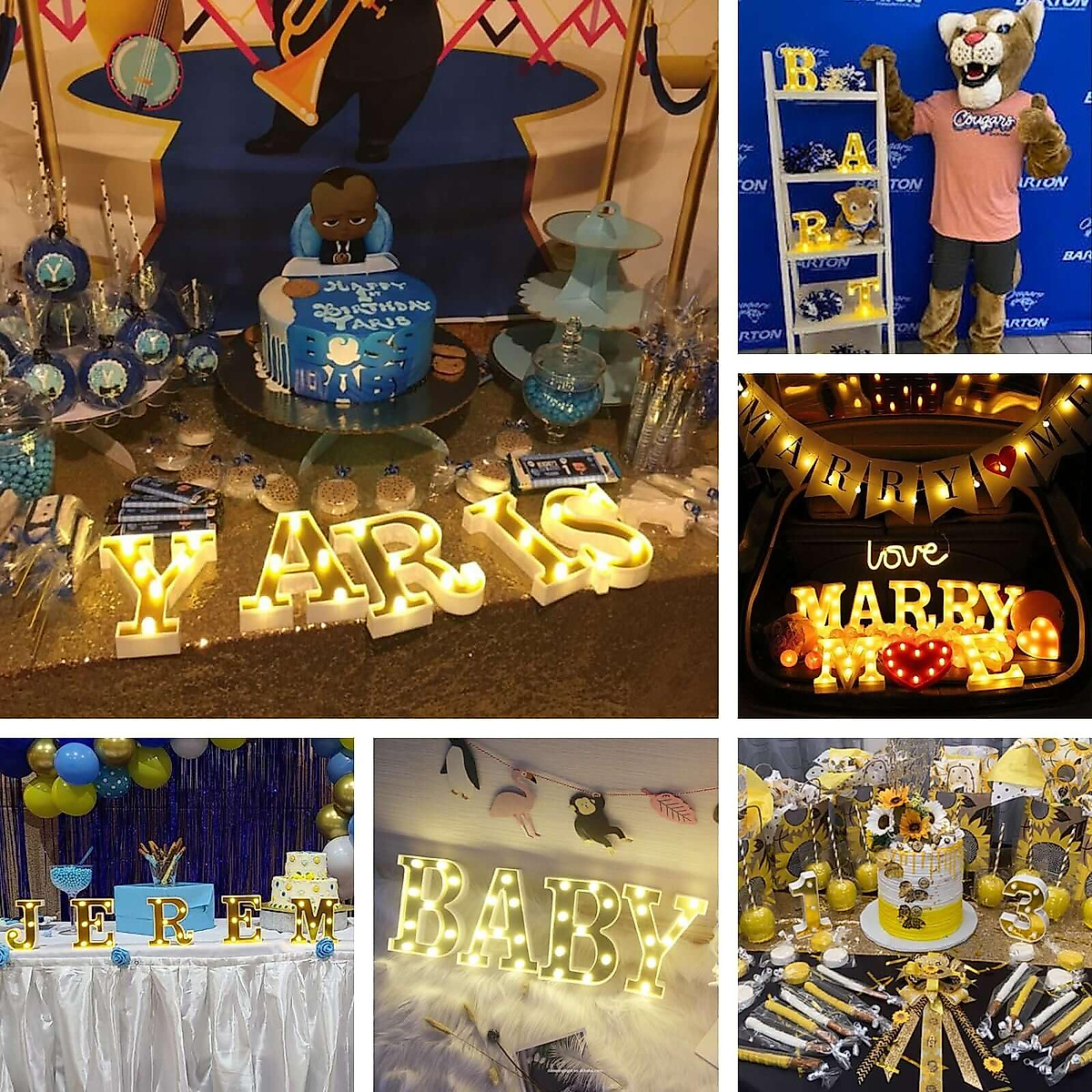 Efavormart 6" 3D Gold Marquee Letters 5 LED Light Up Letters Warm White LED Letter Lights - E