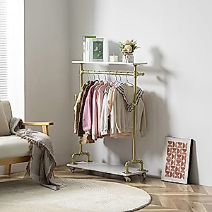 Child Clothes Rack, Kids Garment Rack Dress-up Closet, Rolling Pipe Open Clothing Rack with Storage Shelf, Industrial Wood Metal Clothes Organizer (two tiers one hanging rod kids garment rack)