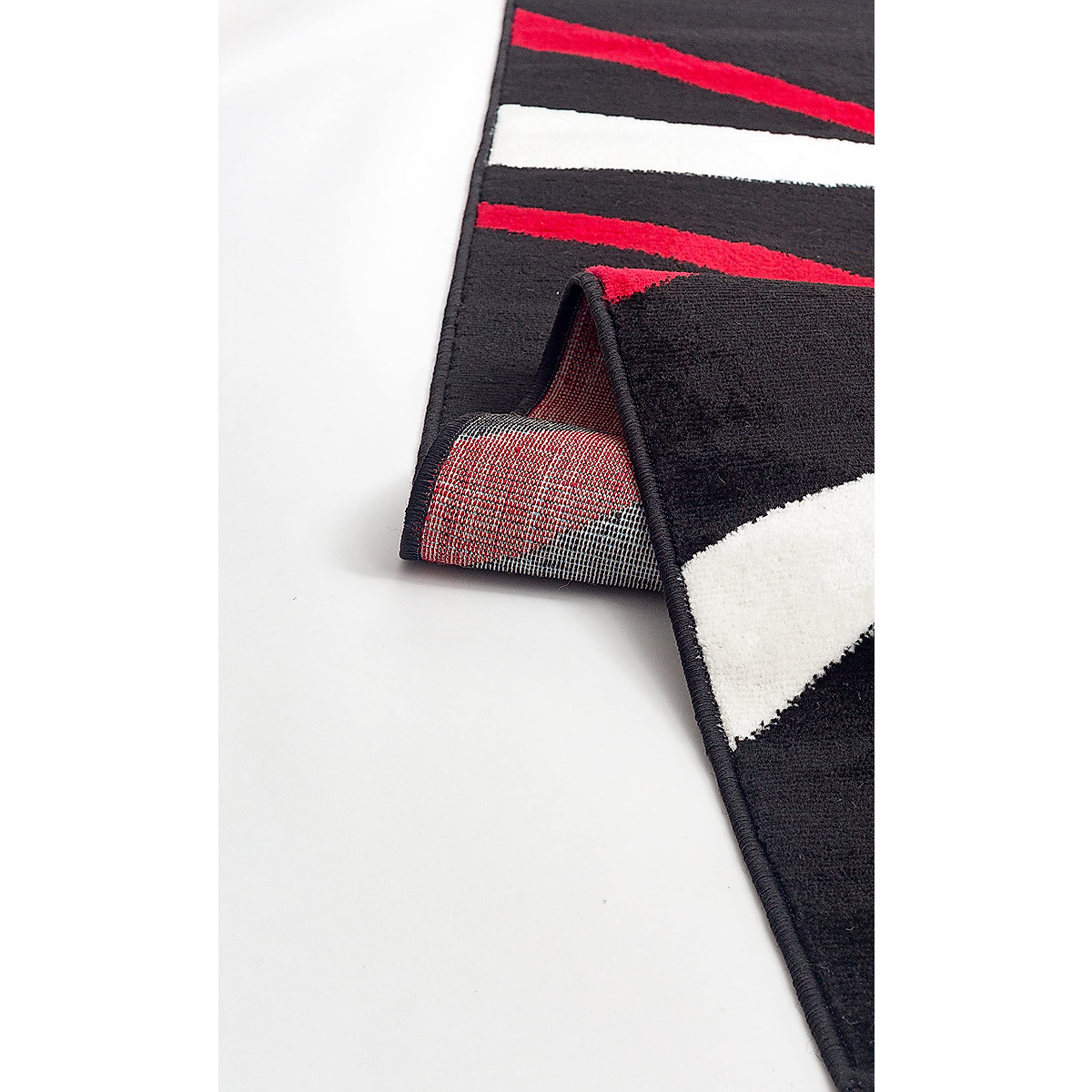 Msrugs Area Rugs, 5x7 Frize Collection Modern Black Red White Area Rug, Contemporary Geometric Carpet for Living Room and Bedroom