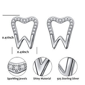 925 Sterling Silver Dainty Tooth Stud Earrings for Women Gifts Jewelry