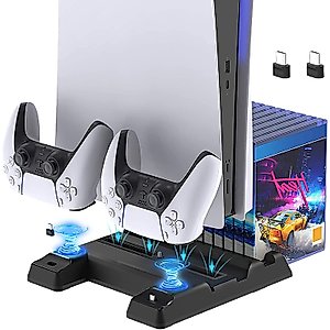 Tobo Cooling Stand for PS5 Dual Controller Charging Stand Charging Dock Vertical Stand for PS5 Playstation5 Digital Edition/Ultra HD Disc Edition with 11pcs Game Rack Organizer TD-385GA