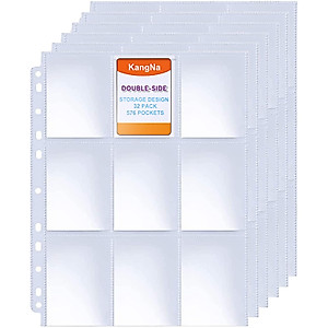 1800 Pockets Double-Sided Baseball Card Sleeves, KangNa 9 Pocket photocard Sleeves Fit 3 Ring Binder - Trading Card Sleeves Pages for Pokemon, Baseball, Game, Business Cards, 100 Pages