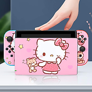 DLseego Switch Skin Sticker Pretty Pattern Full Wrap Skin Protective Film Sticker Design for Switch-Pink Cat