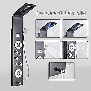 LED Shower Panel Tower System, Full Body Shower Tower System with Jets + Rainfall Waterfall Shower Head + Handheld Shower + Tub Spout, Digital Display Smart shower Spa system, Black…