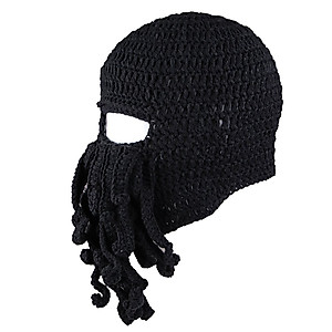 Kafeimali Men's Head Barbarian Vagabond Beanie Original Foldaway Beard Octopus Pirate Hats Bearded Caps (Black)
