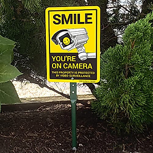 SmartSign 10x7 inch “Smile You’re On Camera, This Property Is Protected By Video Surveillance” Yard Sign with 18 inch Stake, 40 mil Aluminum, Laminated Engineer Grade Reflective, Multicolor, Set of 1