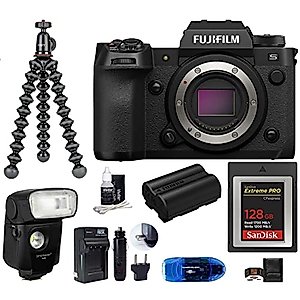 Fujifilm X-H2S Mirrorless Digital Camera Body Bundle, Includes: SanDisk 128GB Extreme PRO CF Express Memory Card Type B, Spare Fujifilm NP-W235 Battery, Tripod, Flash and More (9 Items)