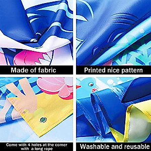 Shark Backdrop for Photo Booth, Shark Happy Birthday Banner, Shark Themed Under The Sea Background Birthday Sign Party Decorations Supplies for Boys Kids, 71 x 43 Inches