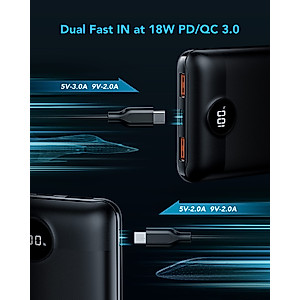 VEGER 20000mAh Mini Quick Charge Power Bank 20W PD 18W QC 3.0 USB C Battery Pack with LED Display 3 Outputs 2 Inputs Compatible with iPhone 13/12/11, Samsung,Tablet and More (Black) (20000mAh)