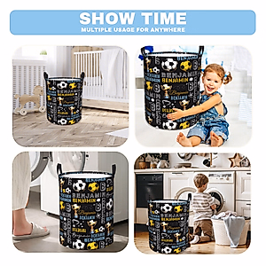 Custom Soccer Laundry Baskets,Personalized Laundry Hamper for Kids Boys Girls Adults,Collapsible Clothes Storage Organizer,16.5 X 13.8in