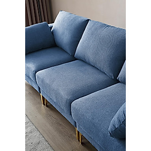 N NOORDENIYA 93'' L Shape Sectional Sofa Couch, Sectional Couch Reversible Chaise with Footstool Ottoman, 3-Seater Sofa Couch Set for Apartment, Living Room, Bedroom, Office. Blue Polyester