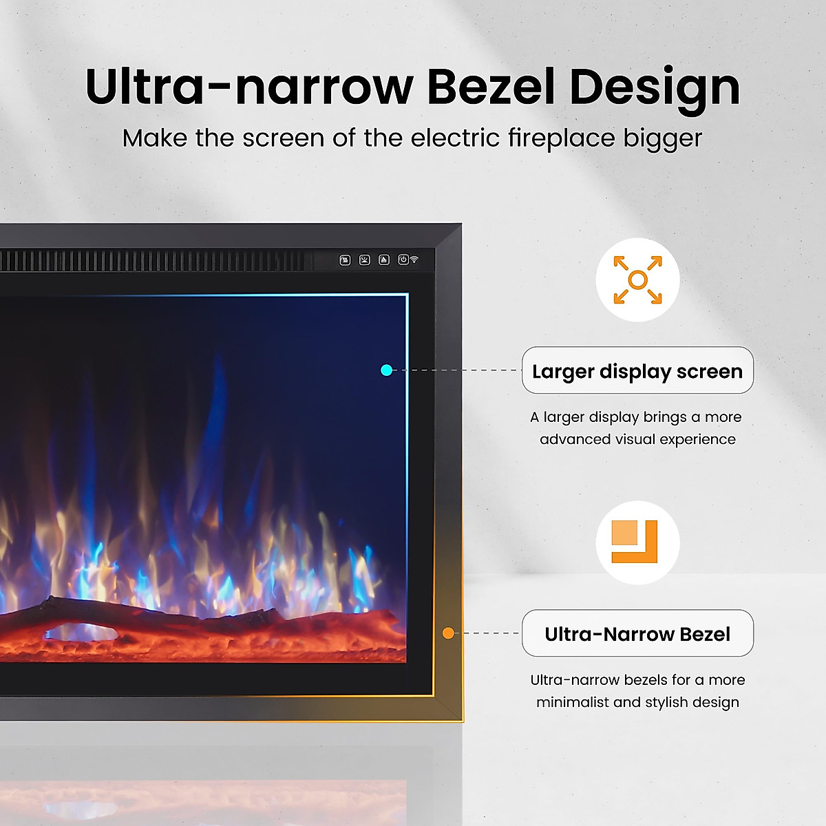 PHI VILLA 30 Inch Electric Fireplace Inserts, Wall Mounted & Recessed Electric Fireplace Heater Low Noise with Remote Control, Timer, Touch Screen, Adjustable Flame Color, 1500W (Black)