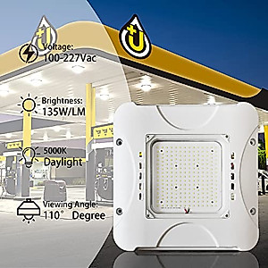 Fengll 150W LED Canopy Lights Outdoor - Ultra Efficient Recessed Surface Mount Gas Station Light - High Bay Carport or Parking Garage Lamp 20250lm 5000k DLC Approved
