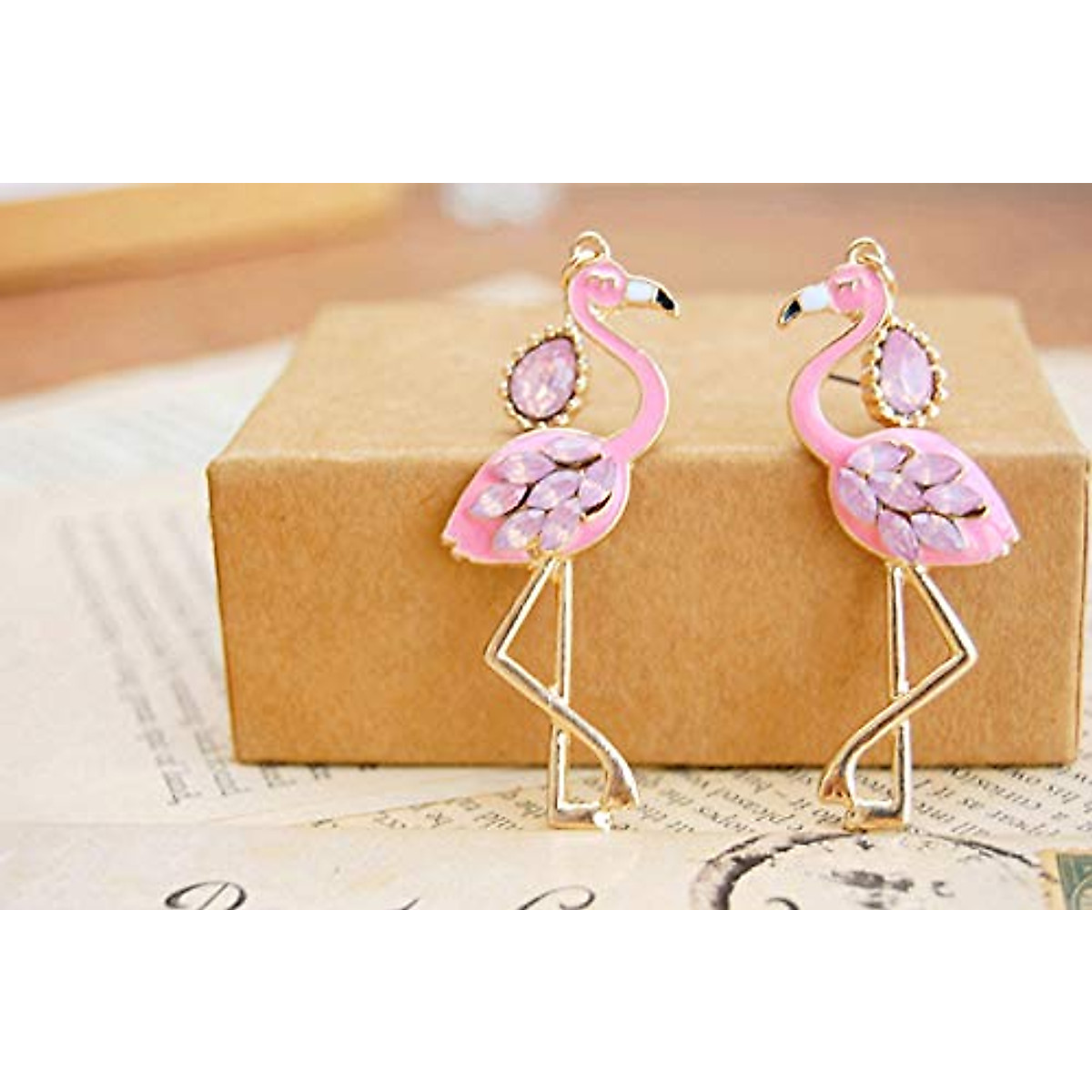 Pink Enamel Oil Flamingo Bird Dangle Earrings for Women Hypoallergenic Jewelry Cute Animal Flamingo Crystal Earrings (Pink)