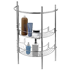 MyGift Under-The-Sink Bathroom Quality Pedestal Storage Rack with 2 Shelves & Hand Towel Bar, Chrome Plated