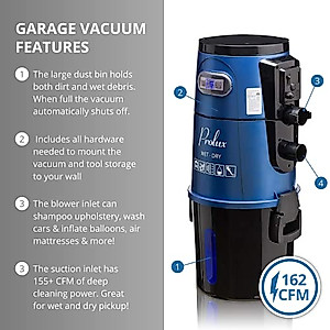 Prolux Professional Shop Blue Wall Mounted Garage Vac Wet Dry Pick Up