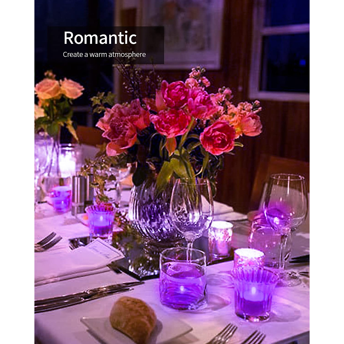 SHYMERY Submersible LED Light,Purple Waterproof Flameless Candle Tea Lights,Underwater Battery Operated Seasonal Festival Celebration Light for Table,Wedding Centerpieces, Party,Pack of 12