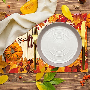 Whaline 100Pcs Fall Thanksgiving Paper Place Mats Pumpkin Leaves Disposable Placemats Autumn Seasonal Decorative Paper Table Mats, 14 x 9.8 Inch