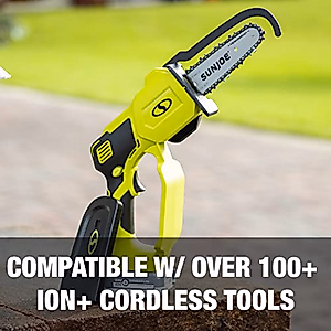 Sun Joe 24V-HCS-LTE-P1 24-Volt iON+ Cordless Mini Chainsaw, Handheld Pruning Saw Kit, 5-Inch, w/ 2.0-Ah Battery and Charger, Green