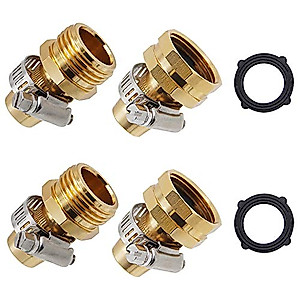 Lifynste Garden Hose Repair Connector with Clamps, Male and Female Garden Hose Fitting, 2 Set