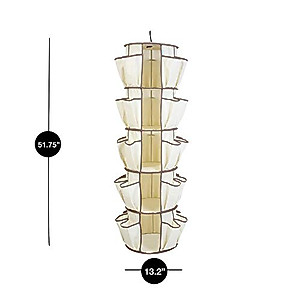 Smart Design 5-Tier Smart Carousel Organizer w/ 40 Pockets & Steel Metal Hook - 360 Degree Swivel - Heavy Duty Fabric - Clothing, Shoes, Misc. Item - Home Organization (13 x 51.8 Inch) [Beige]