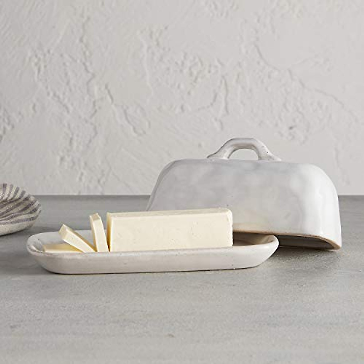 47th & Main Classic Glazed Pottery Style Porcelain Butter Dish, One Size, White