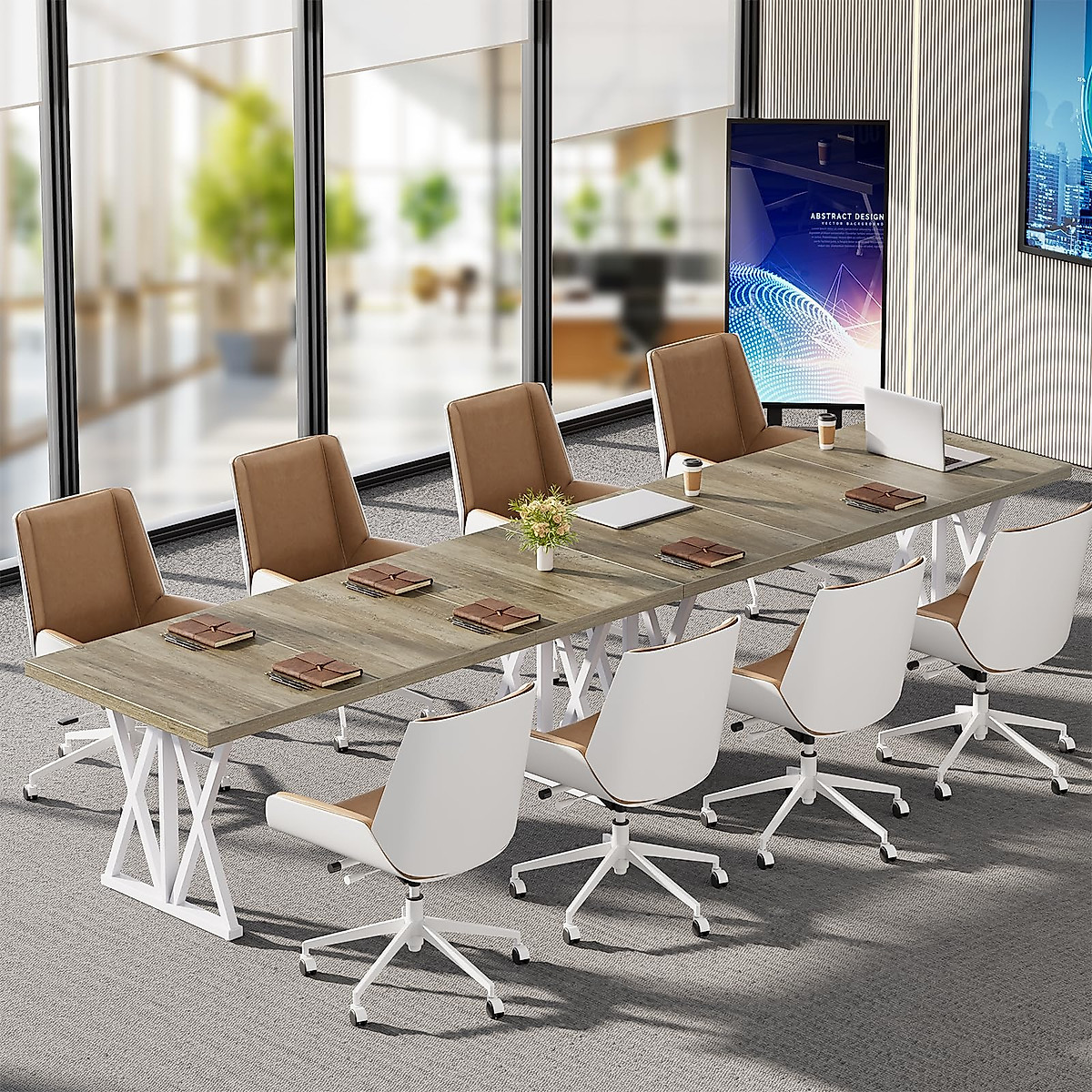 ONBRILL Computer Desk for 1-2 Person, 71 Inch Large Office Executive Desk with Sturdy Metal Base and Wood Countertop, Farmhouse Study Desk Writing Desk Meeting Table for Home and Office, Retro Grey